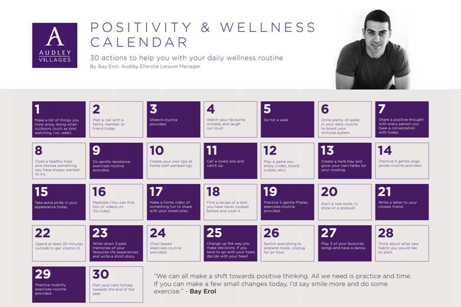 30 day wellness calendar | Audley Villages